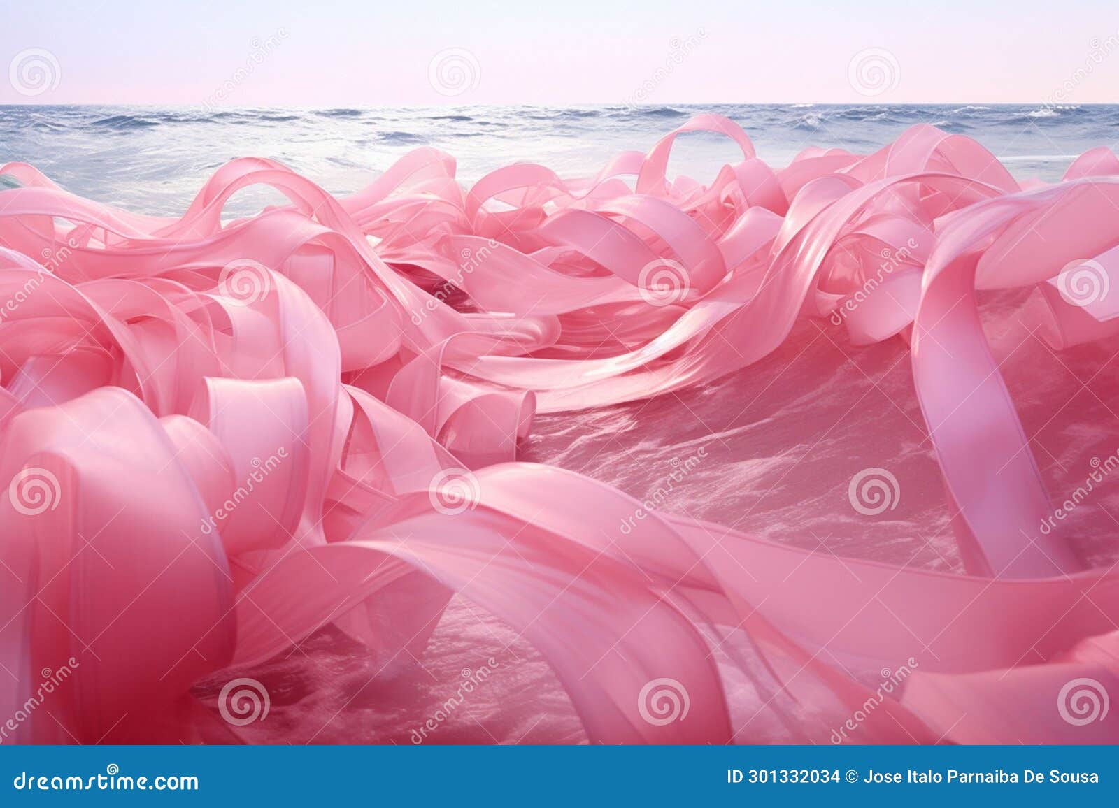 Pink Ribbon Wave Ocean Waves Transformed into Stock Illustration ...