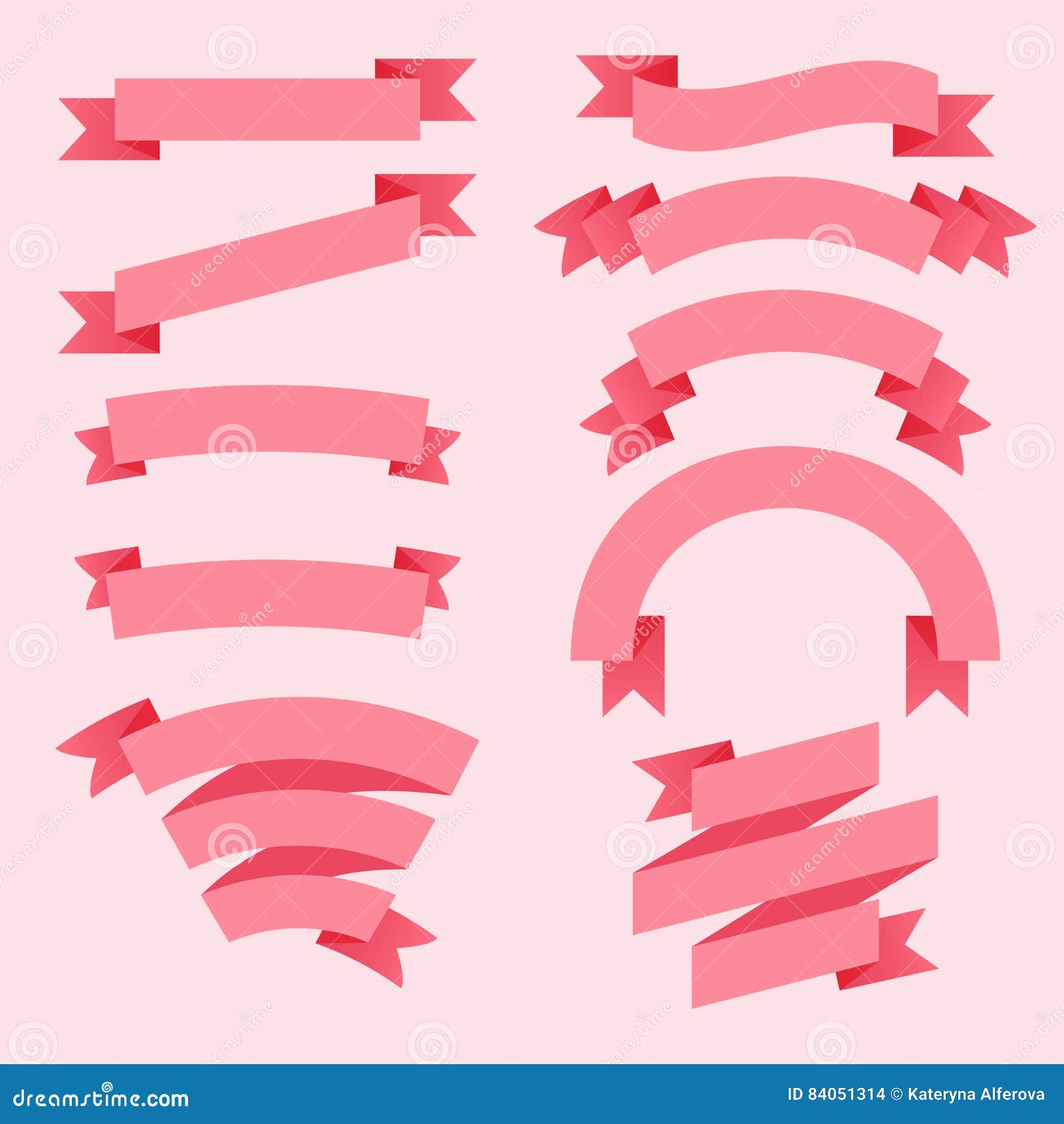 Pink ribbons set stock vector. Illustration of isolated - 84051314