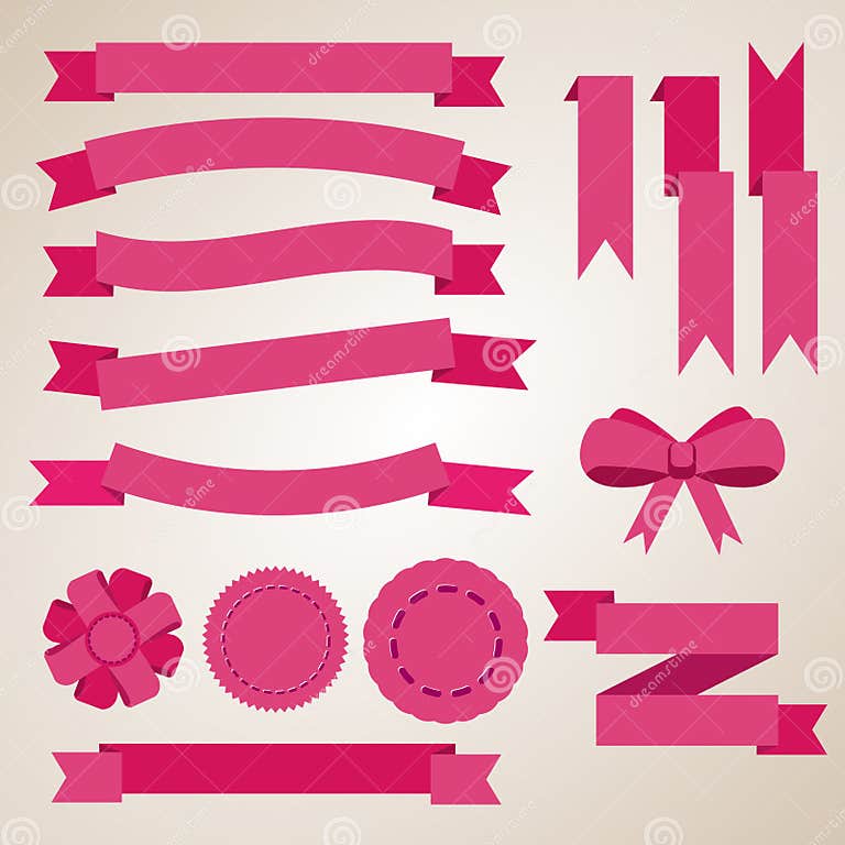 Pink ribbons set stock vector. Illustration of ribbon - 44192928