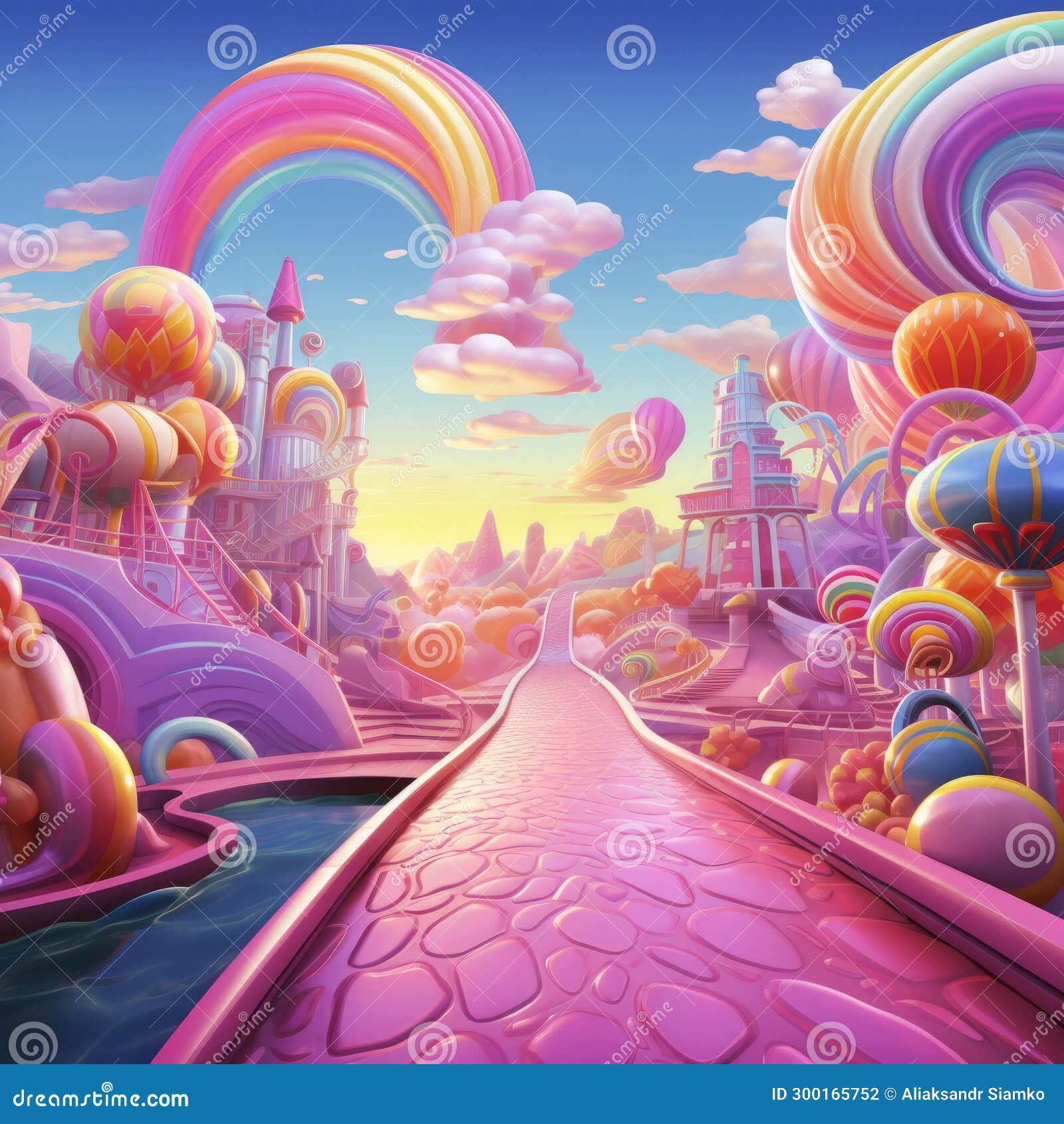 A Pink Road with Candy Land and Rainbows Stock Photo - Image of jungle ...