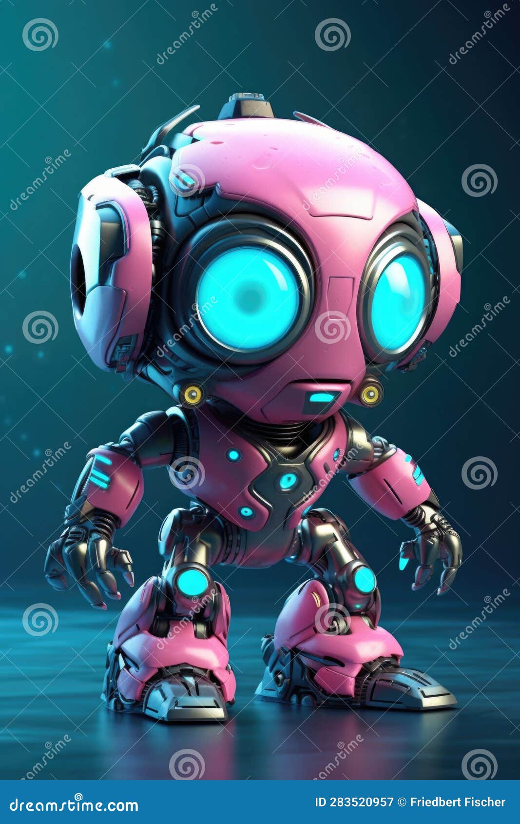 A Pink Robot with Glowing Eyes Standing on a Table. Generative AI Image ...