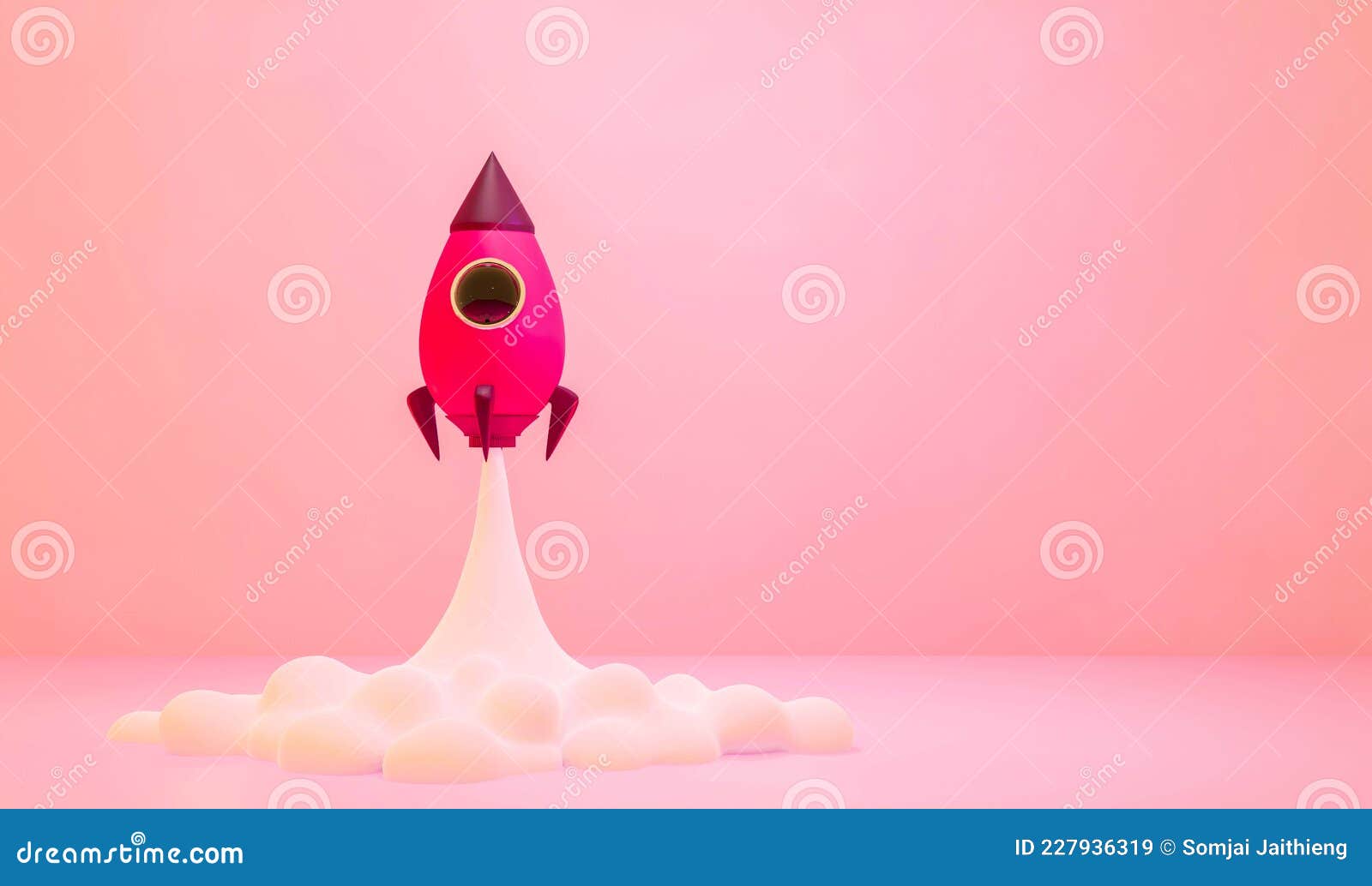 Pink Rocket Plain Background. The Shuttle Takes Off, Releasing Clouds ...