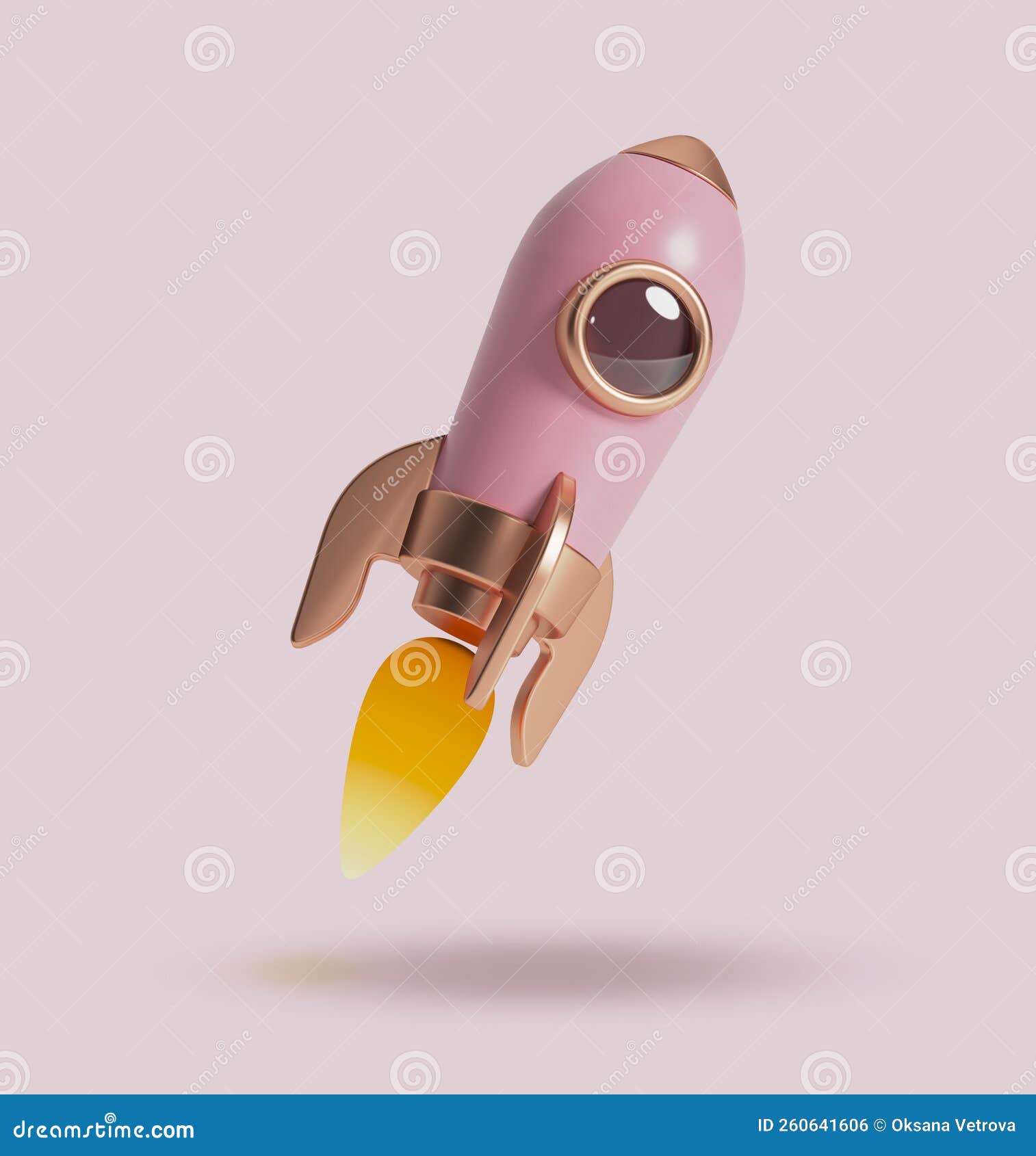 Pink Rocket with Gold Elements on Pastel Pink Background. 3d Render ...