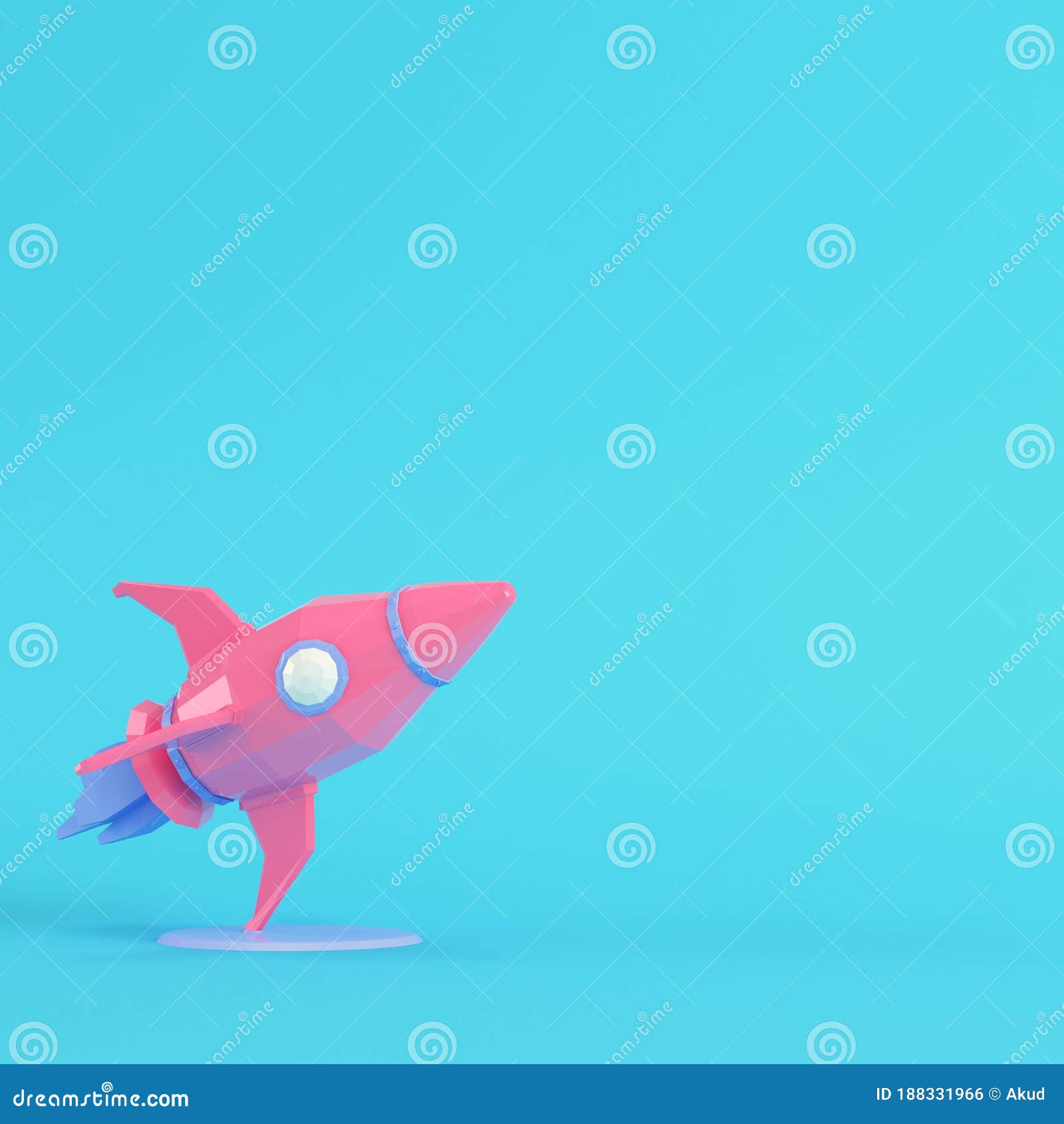 Pink Rocket with Stand on Bright Blue Background in Pastel Colors ...