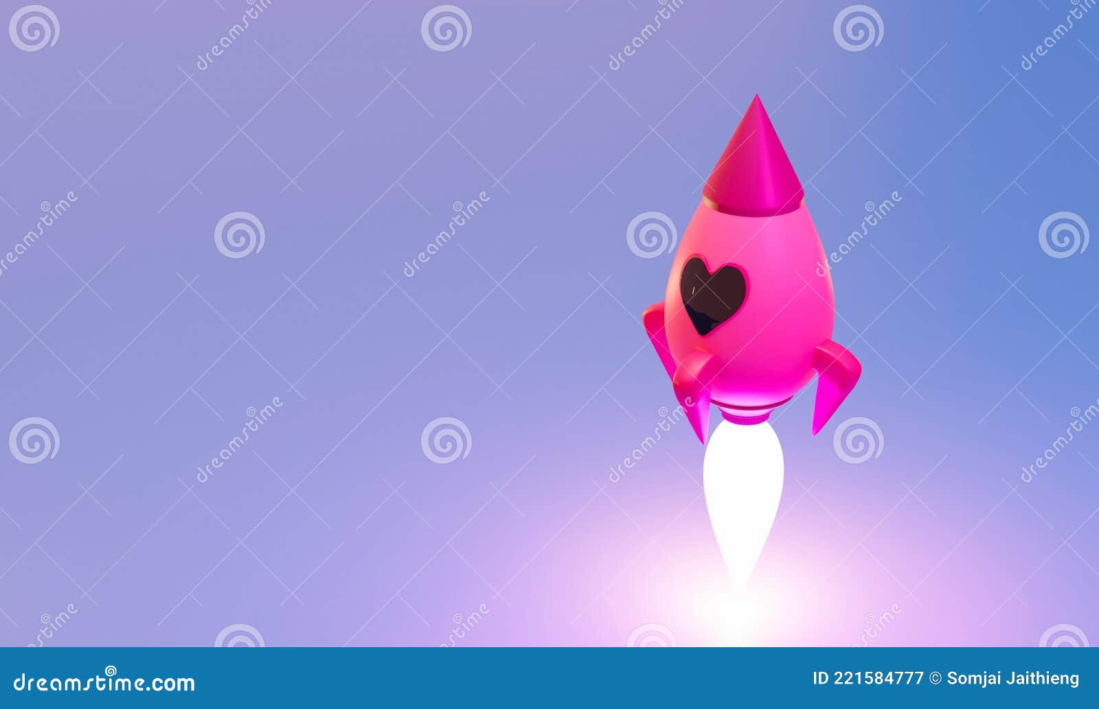 3d Rendering Pink Rocket Ship with Heart Shape Window Launching on ...