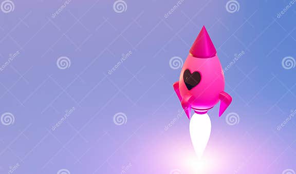 3d Rendering Pink Rocket Ship with Heart Shape Window Launching on ...