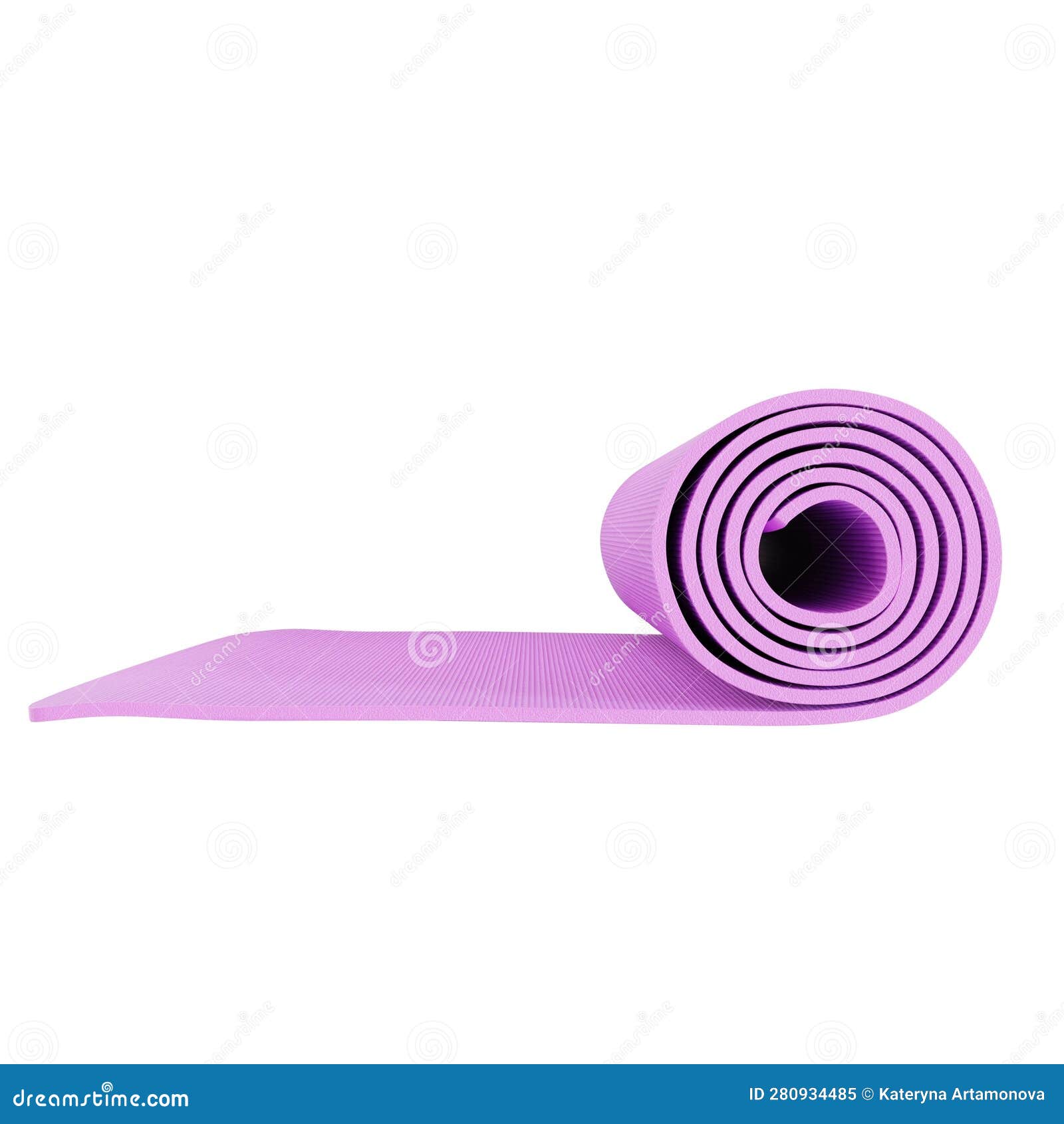 Pink Rolled Yoga Mat Isolated on White Background. Realistic 3D Render ...
