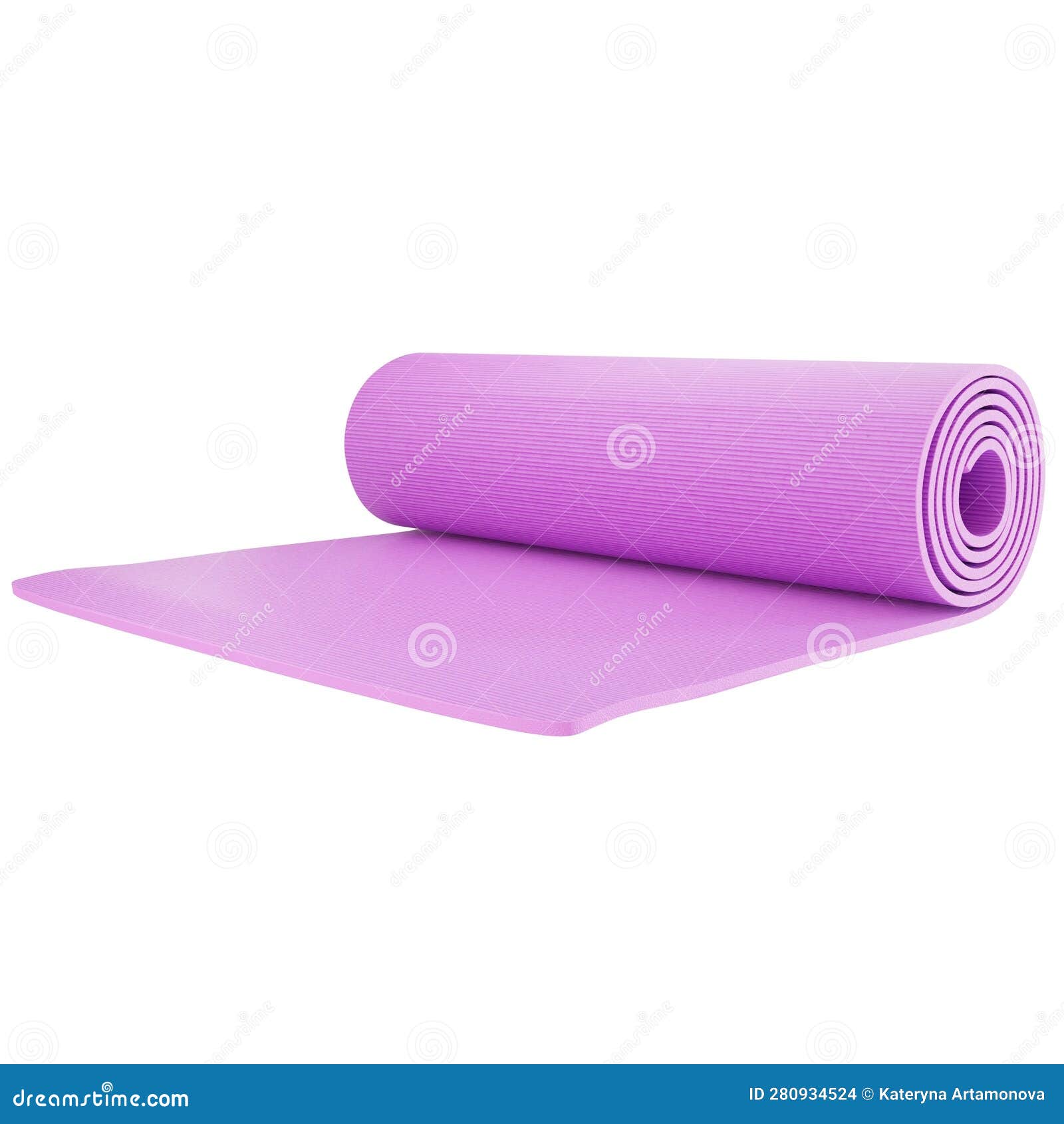 Pink Rolled Yoga Mat Isolated on White Background. Realistic 3D Render ...