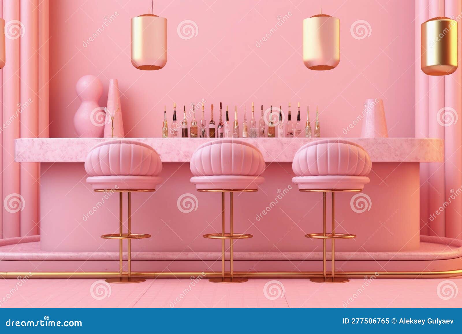 A Pink Room with a Bar with a Pink Wall and a Bar with a Pink Wall ...