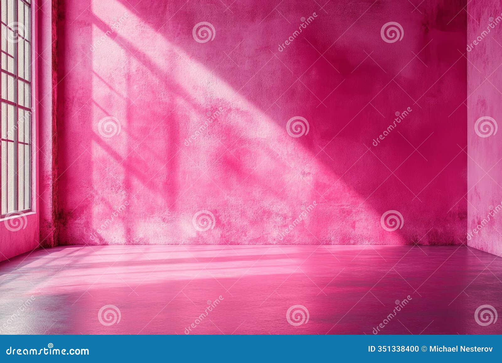 Pink Room Corner with Window and Sunlight Creating Frame Shadow on the ...