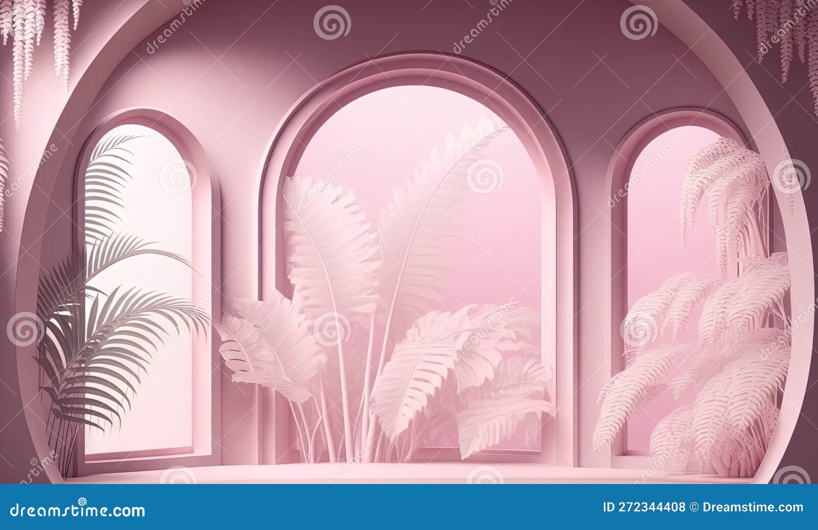 A Pink Room with a Plant in the Center of the Room Stock Illustration ...