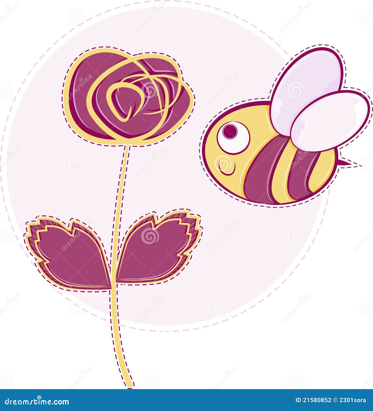 Pink rose with bee stock vector. Illustration of blue - 21580852