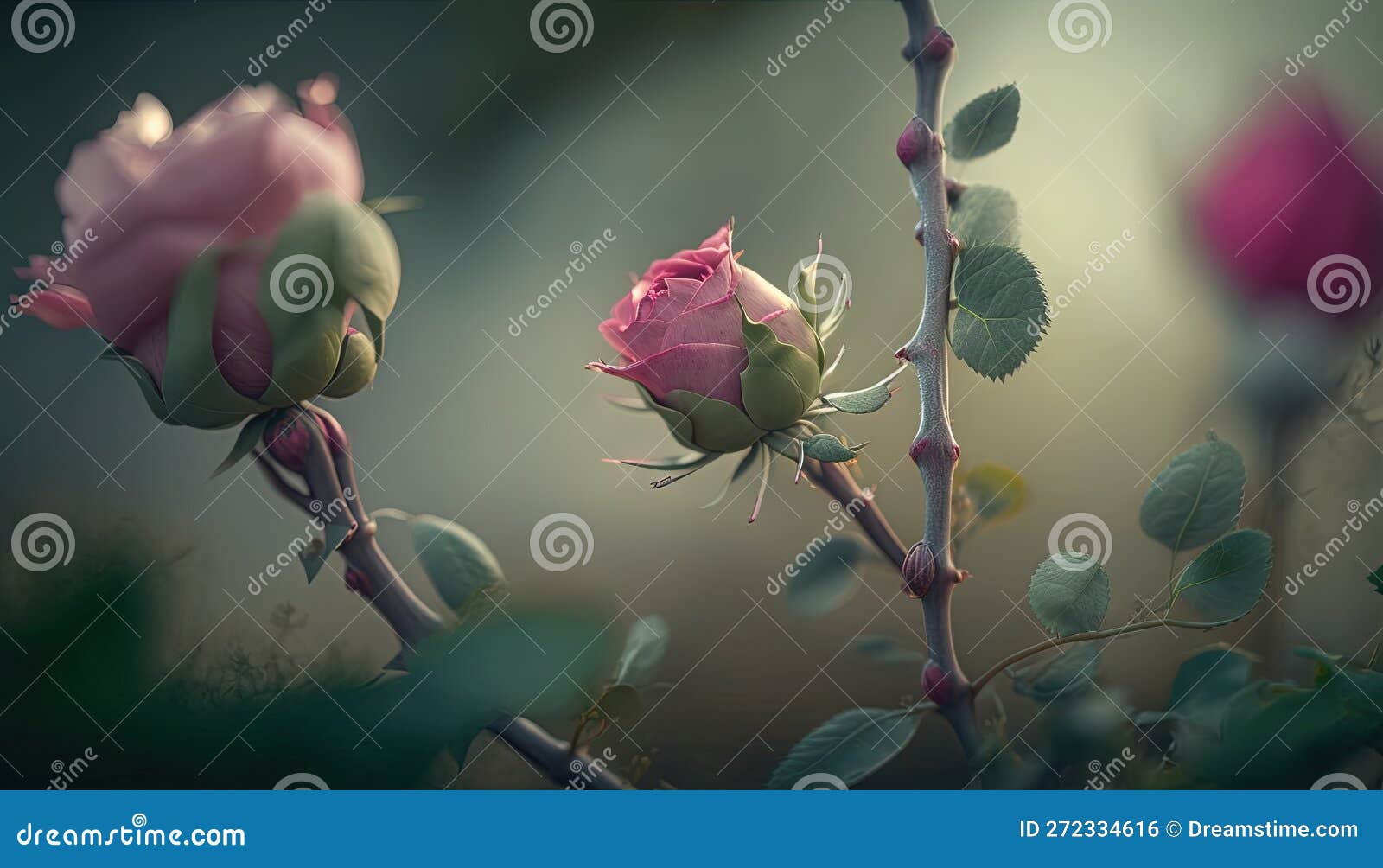 A Pink Rose Budding in a Bush with Green Leaves and a Blurry Backround ...