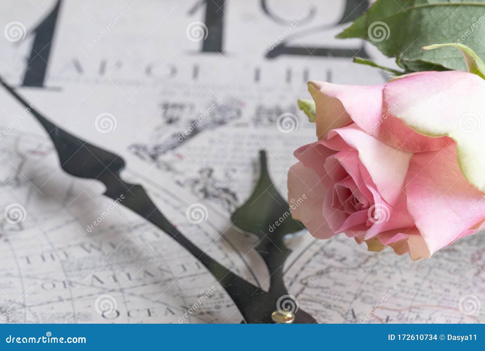 Pink Rose on a Clock Face, Clock Hands Stock Photo - Image of hands ...