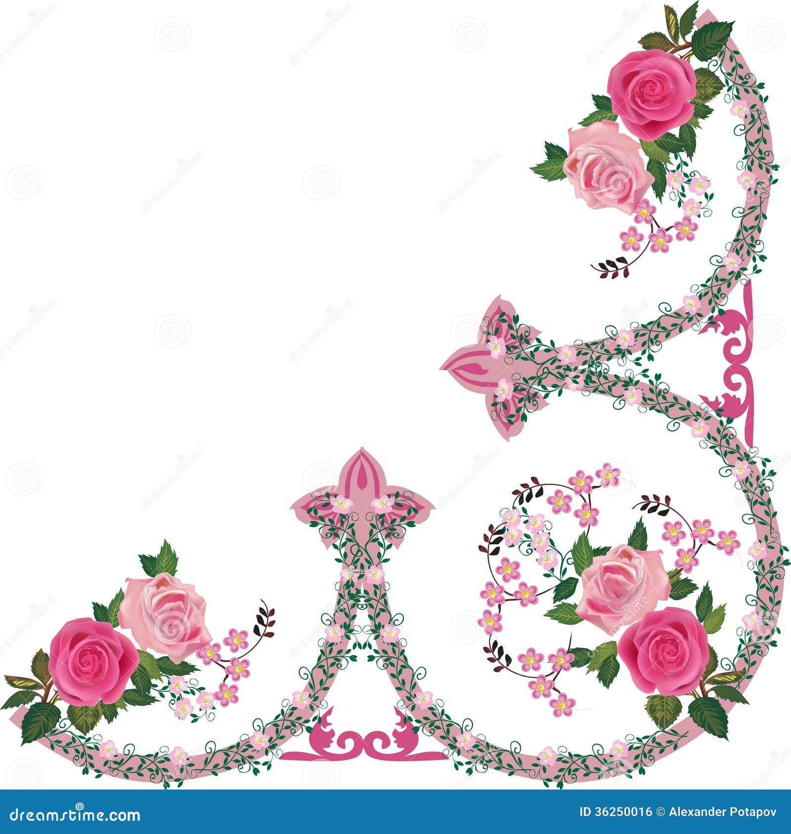 Pink Rose Decorated Ornament Corner Stock Vector - Illustration of ...