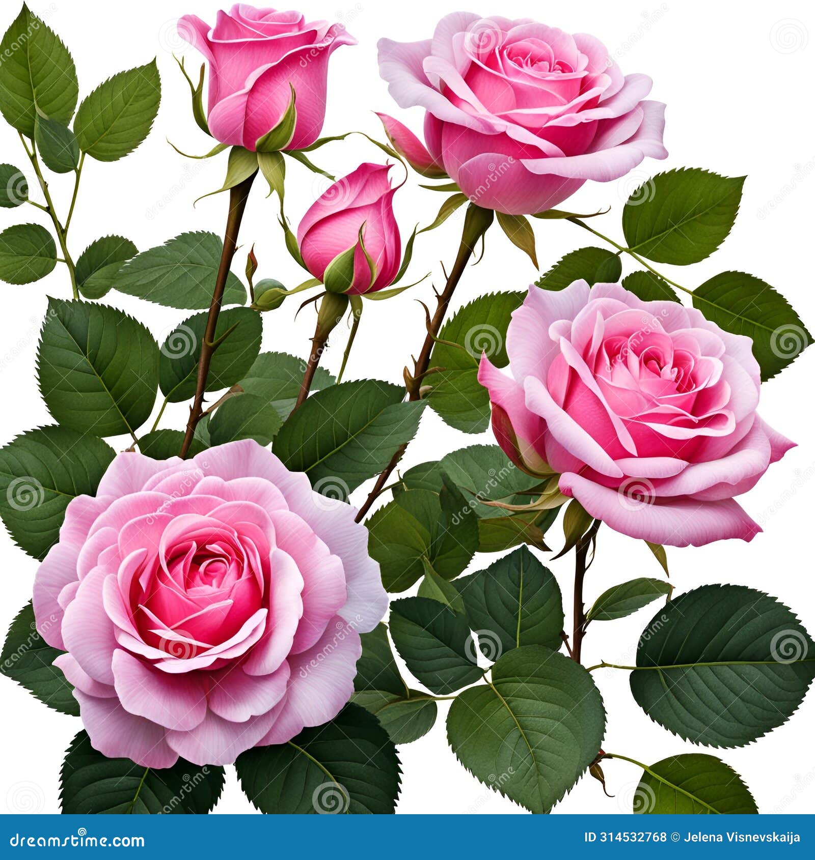 Pink Rose Flowers Isolated on White Background Stock Illustration ...