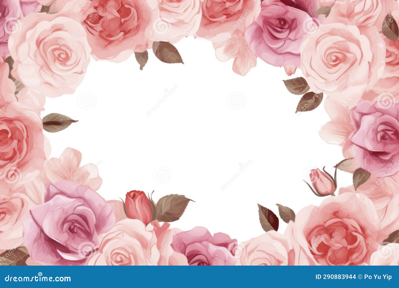 Pink Rose Frame in White Background Stock Illustration - Illustration ...