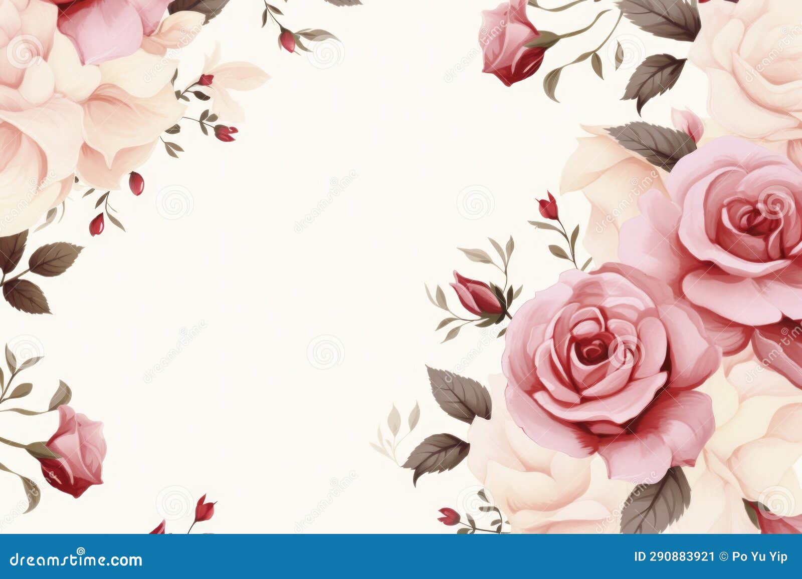 Pink Rose Frame in White Background Stock Illustration - Illustration ...