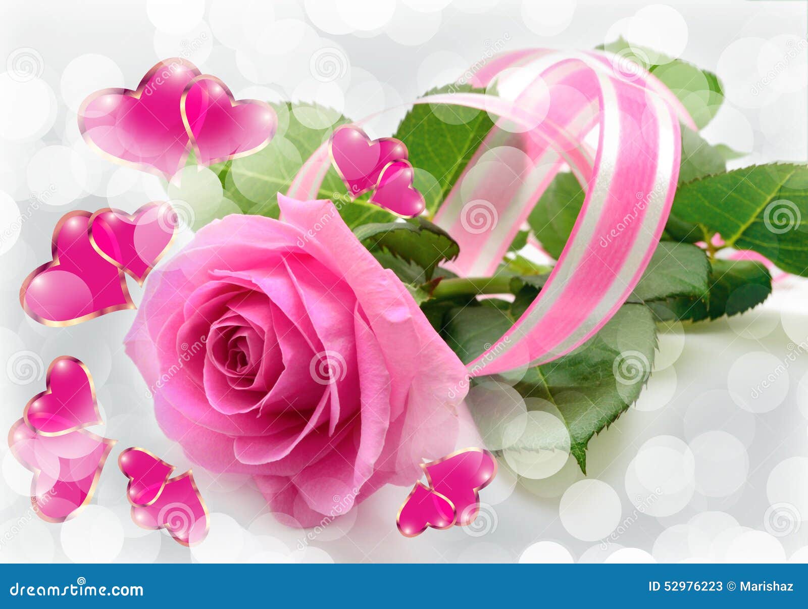 Pink rose and hearts stock image. Image of pink, sheet - 52976223