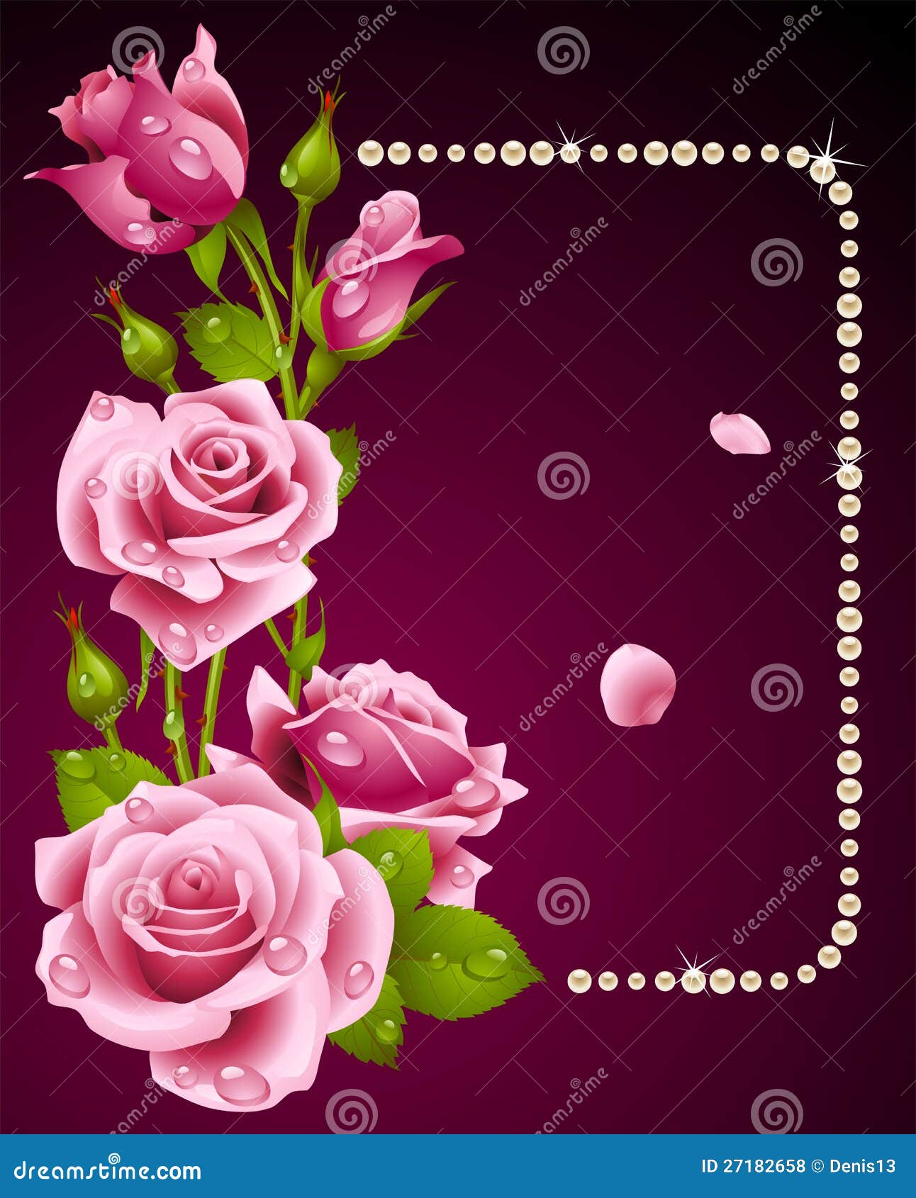 Pink rose and pearls frame stock vector. Illustration of letter - 27182658