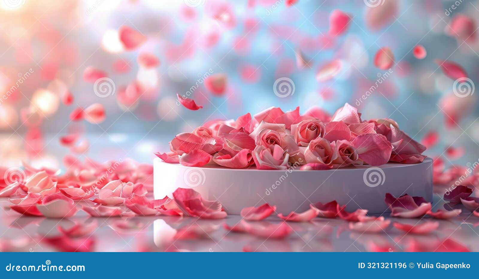 Pink Rose Petals Falling on White Platform Stock Photo - Image of ...
