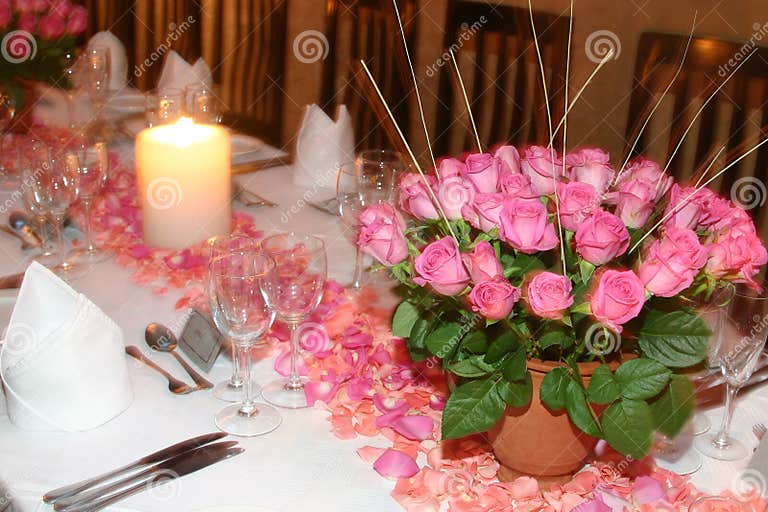 Pink rose table setting stock image. Image of floral, bridal - 168051