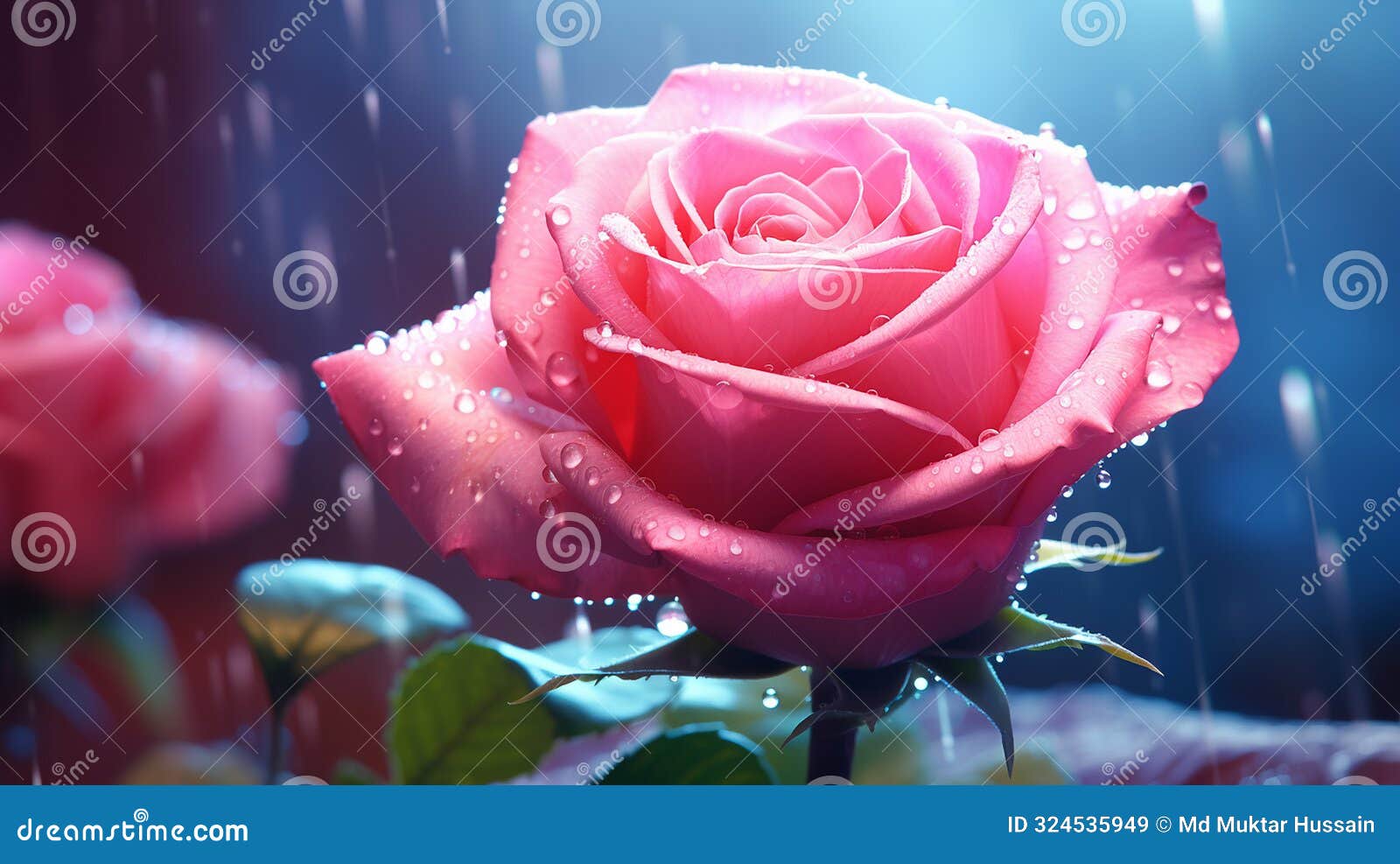 Pink Rose with Water Drops Isolated Energetic Stock Illustration ...
