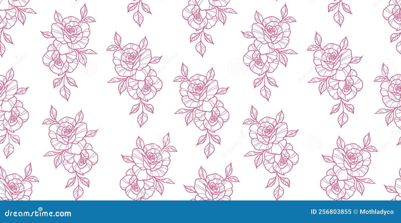 Pink Rose on White Background, Seamless Repeat Pattern Stock Vector ...