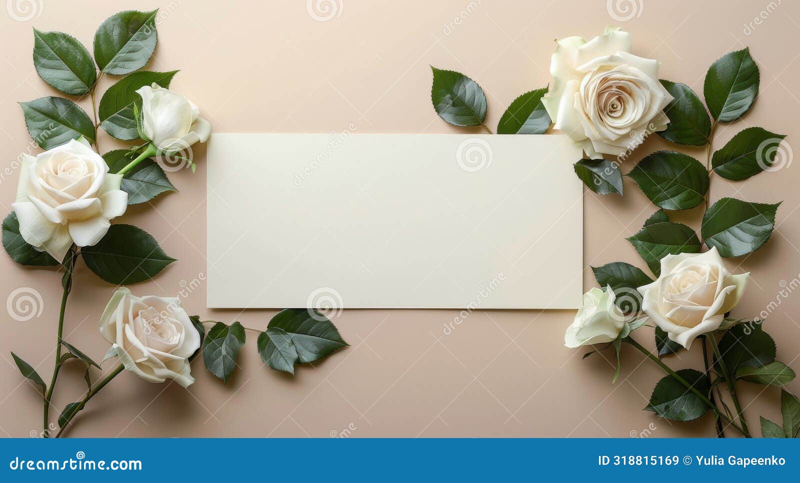 Pink Roses and Blank Paper on Beige Background Stock Image - Image of ...
