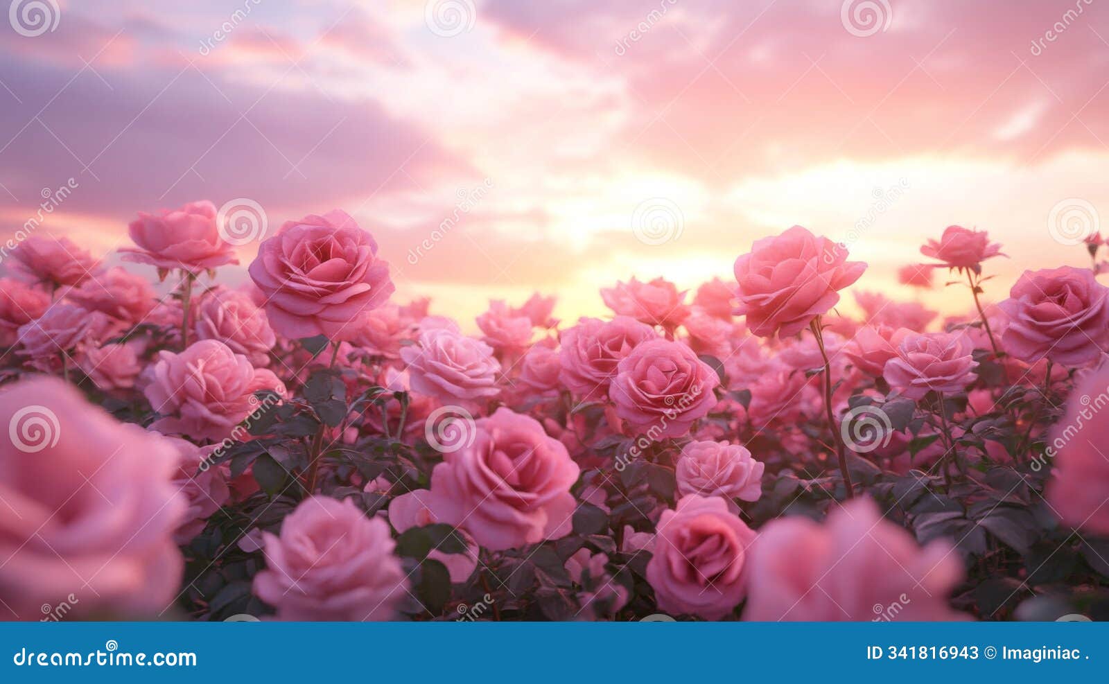 Pink Roses Blooming Under a Sunset Sky Stock Illustration ...