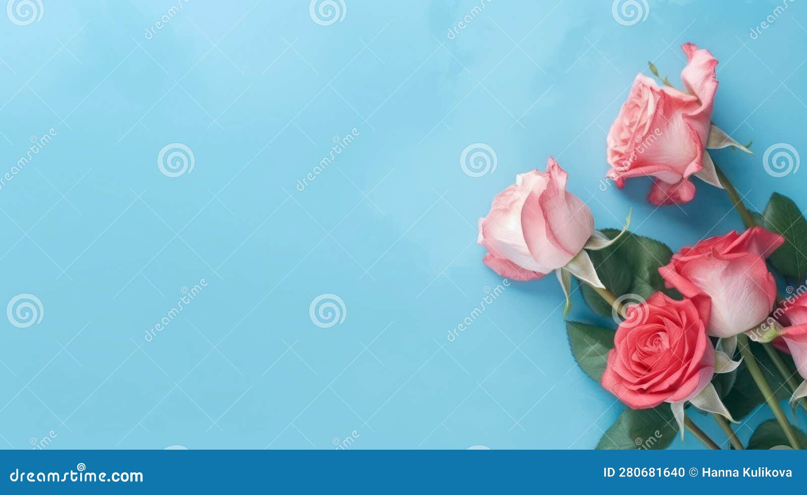 Pink Roses on Blue Background. Stock Illustration - Illustration of ...