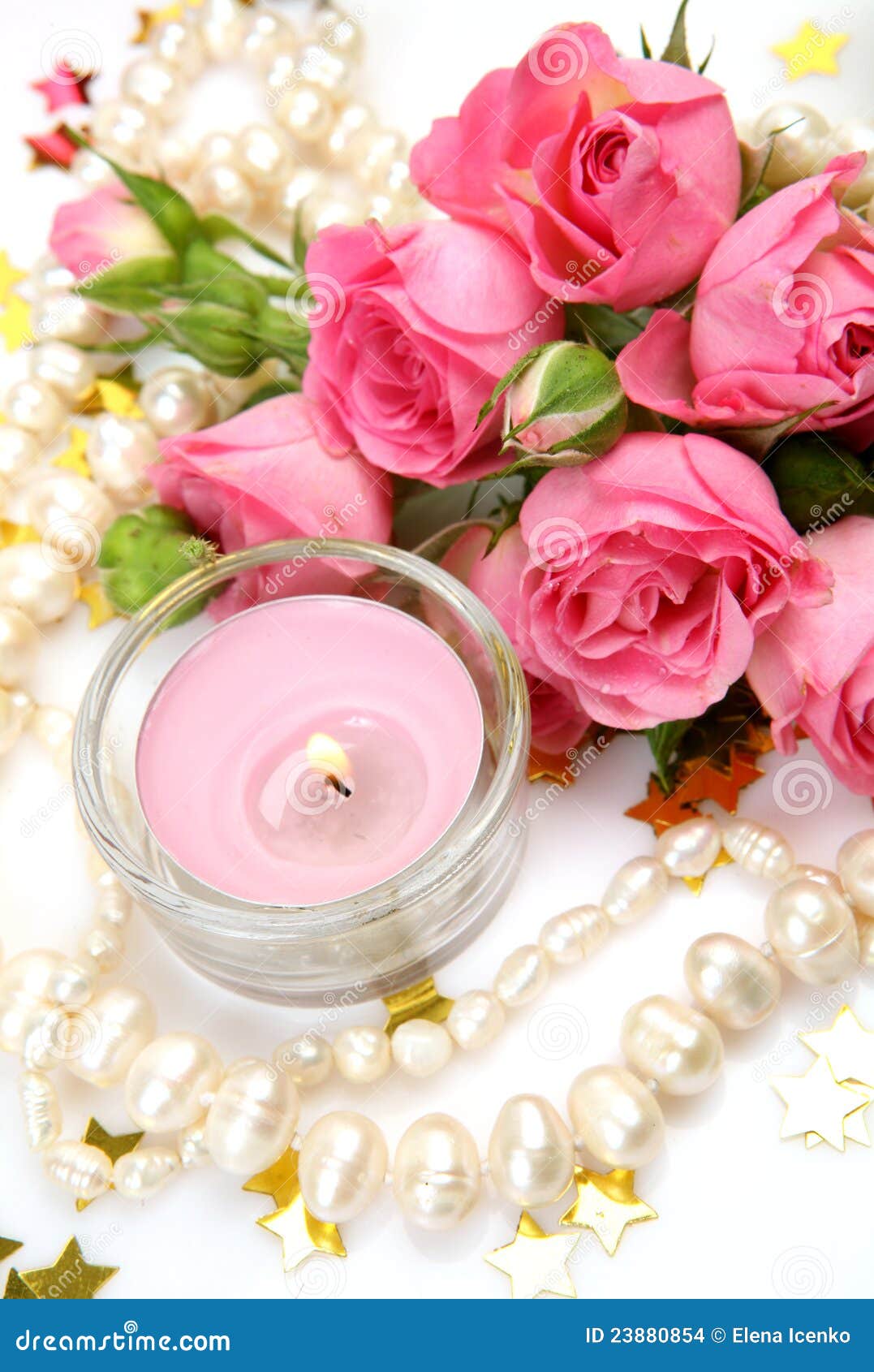 Pink roses and candles stock photo. Image of confetti - 23880854