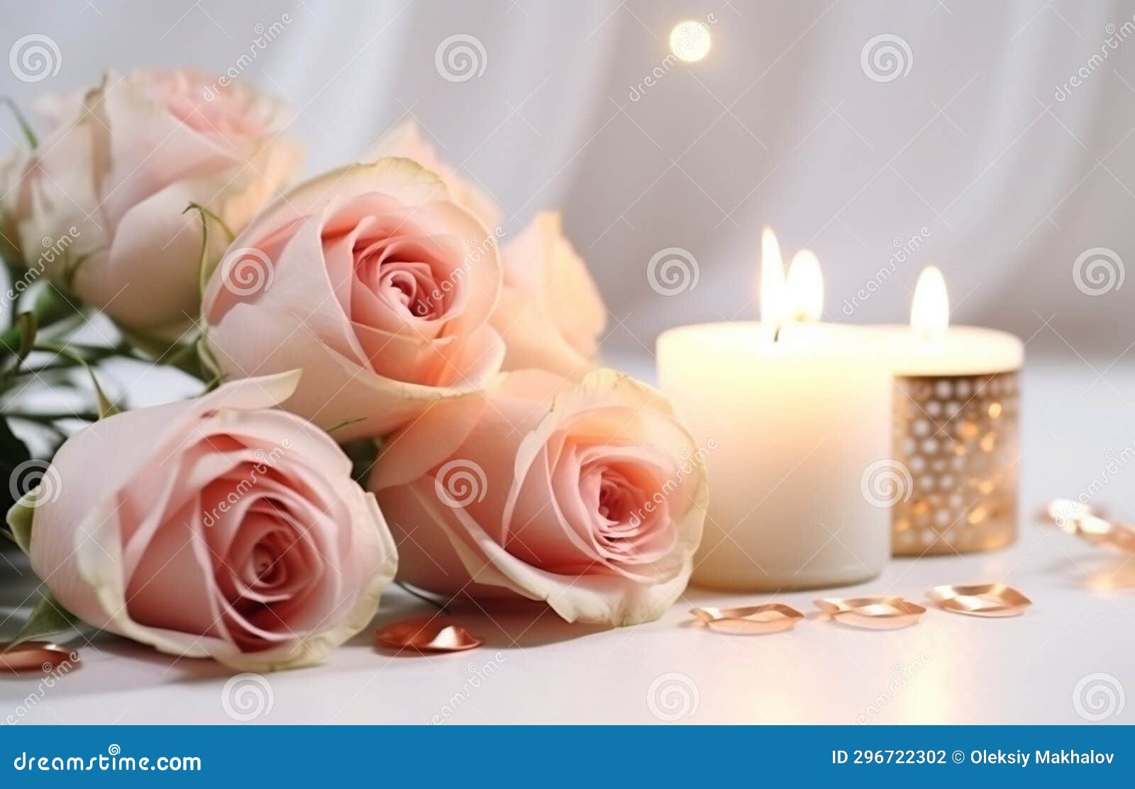 Pink Roses and Candles, Wedding Decor Stock Photo - Image of fiancee ...