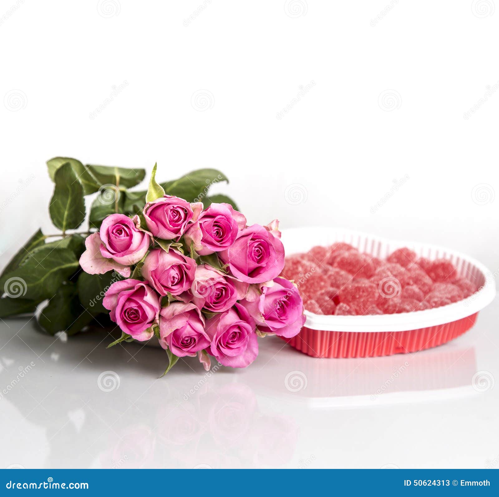 Pink Roses and Candy Hearts Stock Image - Image of background, bouquet ...