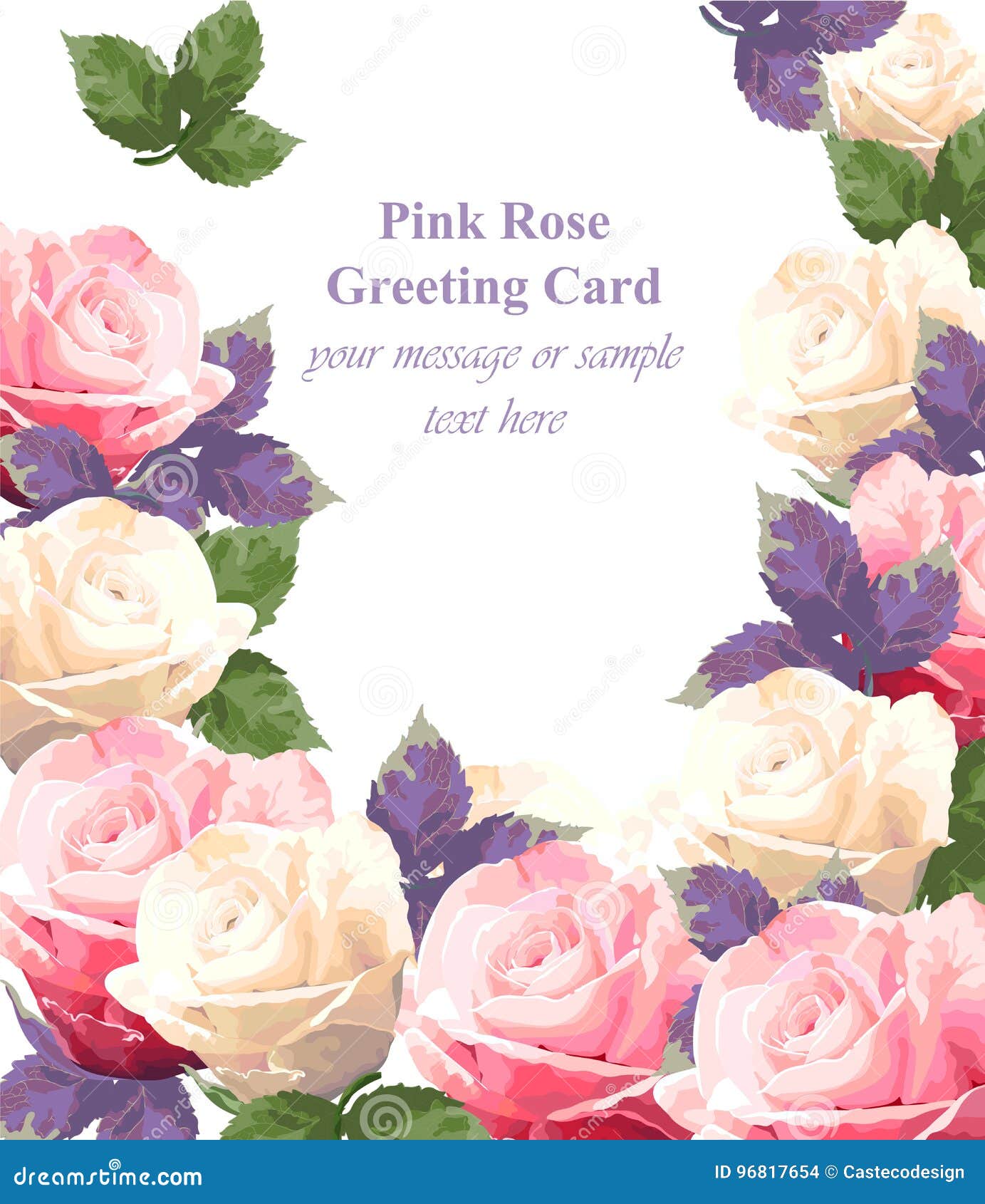 Pink Roses Card Vector. Delicate Summer Card Stock Vector ...