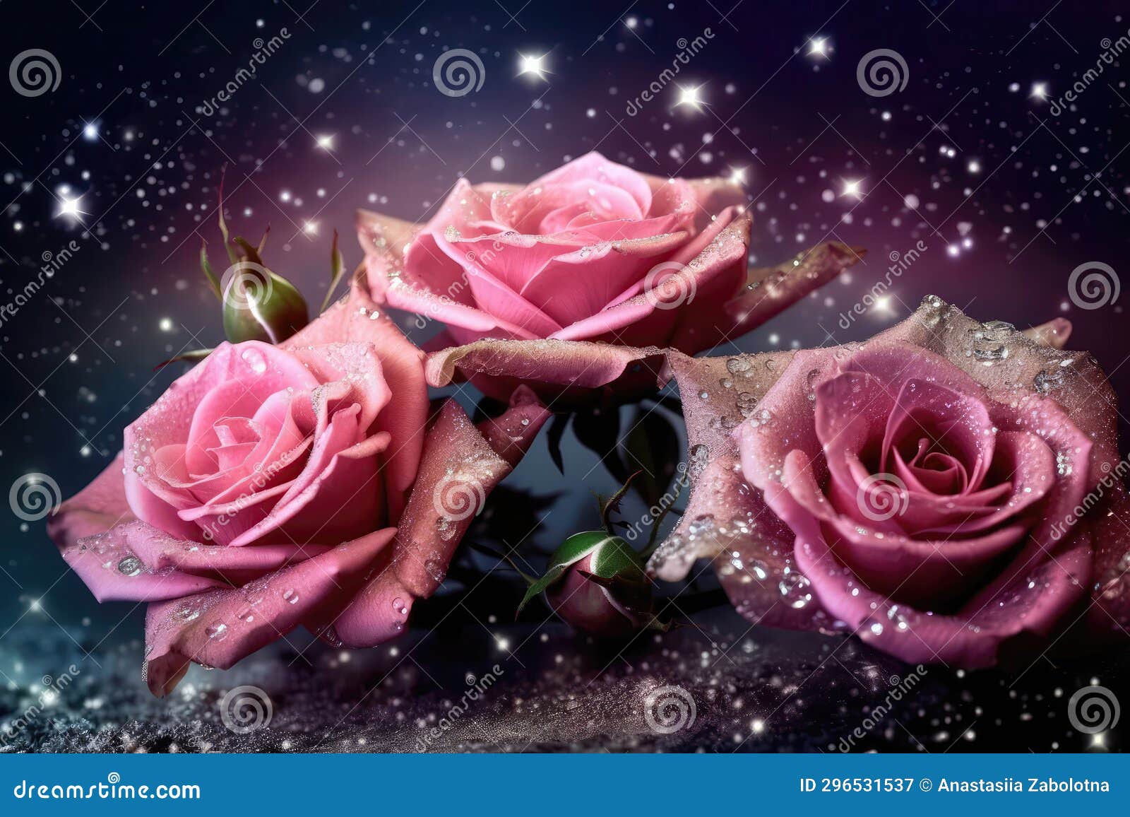 Pink Roses Covered in Sparkles and Stars. Generative AI Stock ...