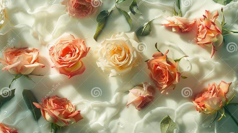 A Pink Roses Float on the Surface of Milk-infused Water Stock Image ...