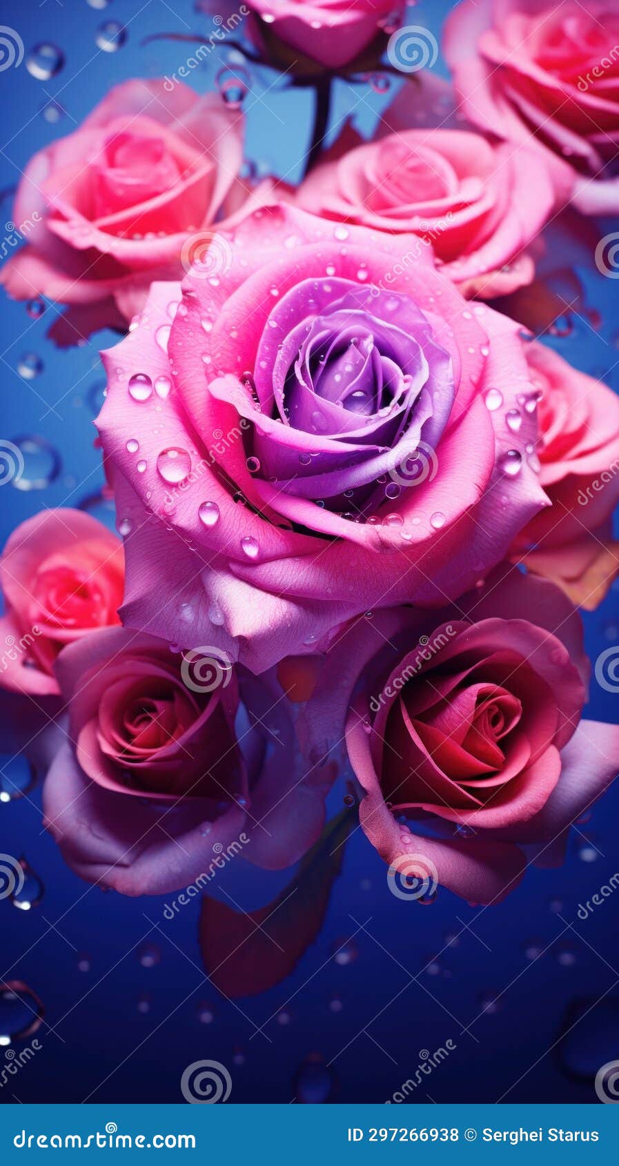 Pink Roses are Floating in Water Drops, AI Stock Photo - Image of ...