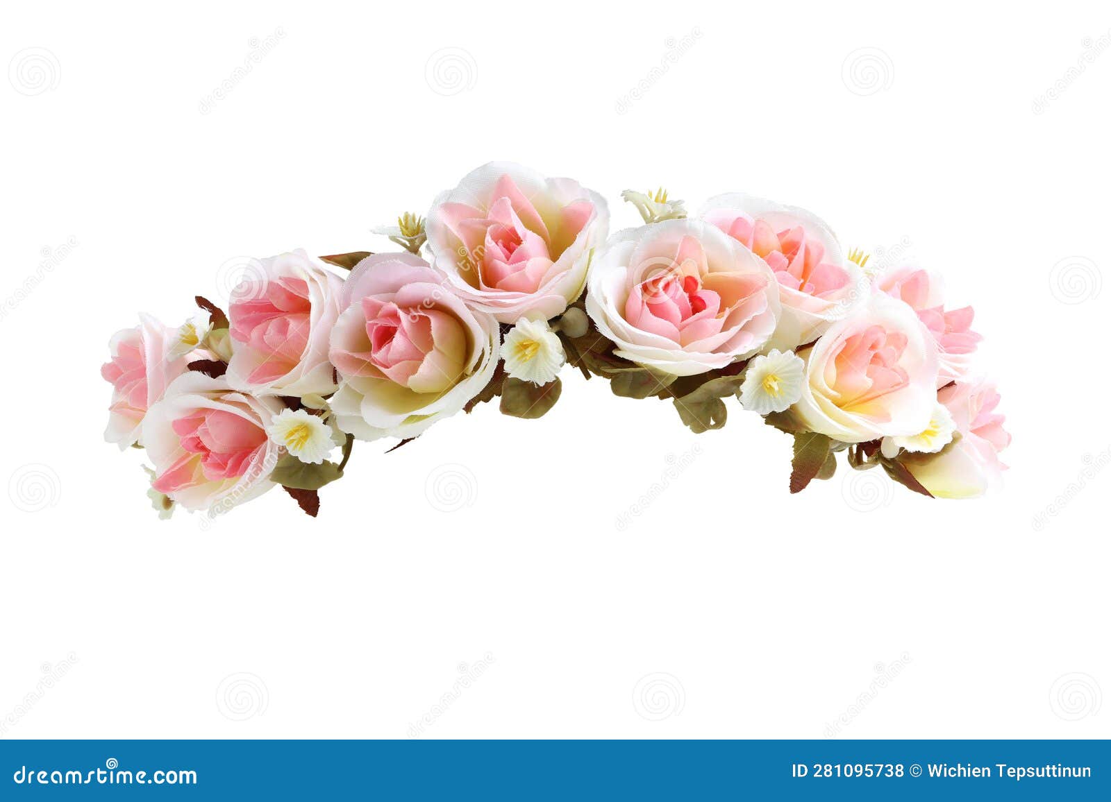 Pink Roses Flower Crown Front View Isolated on White Background with ...