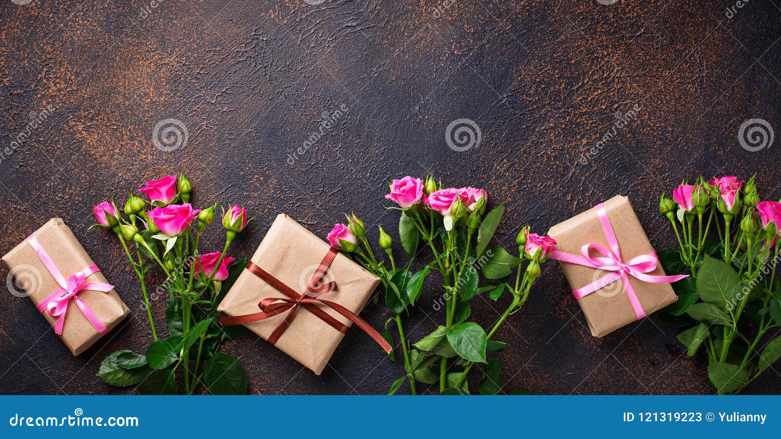 Pink Roses and Gift Boxes with Ribbons Stock Image - Image of happy ...