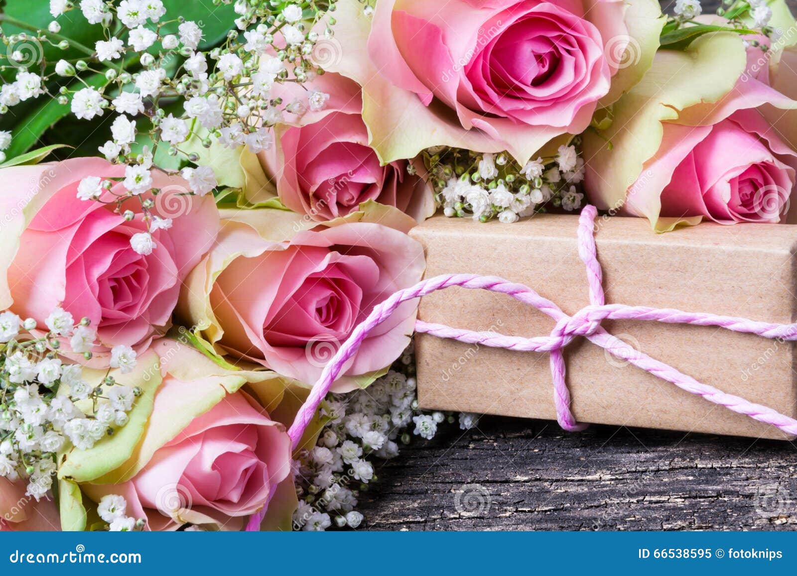 Pink roses and gift stock image. Image of february, flower - 66538595