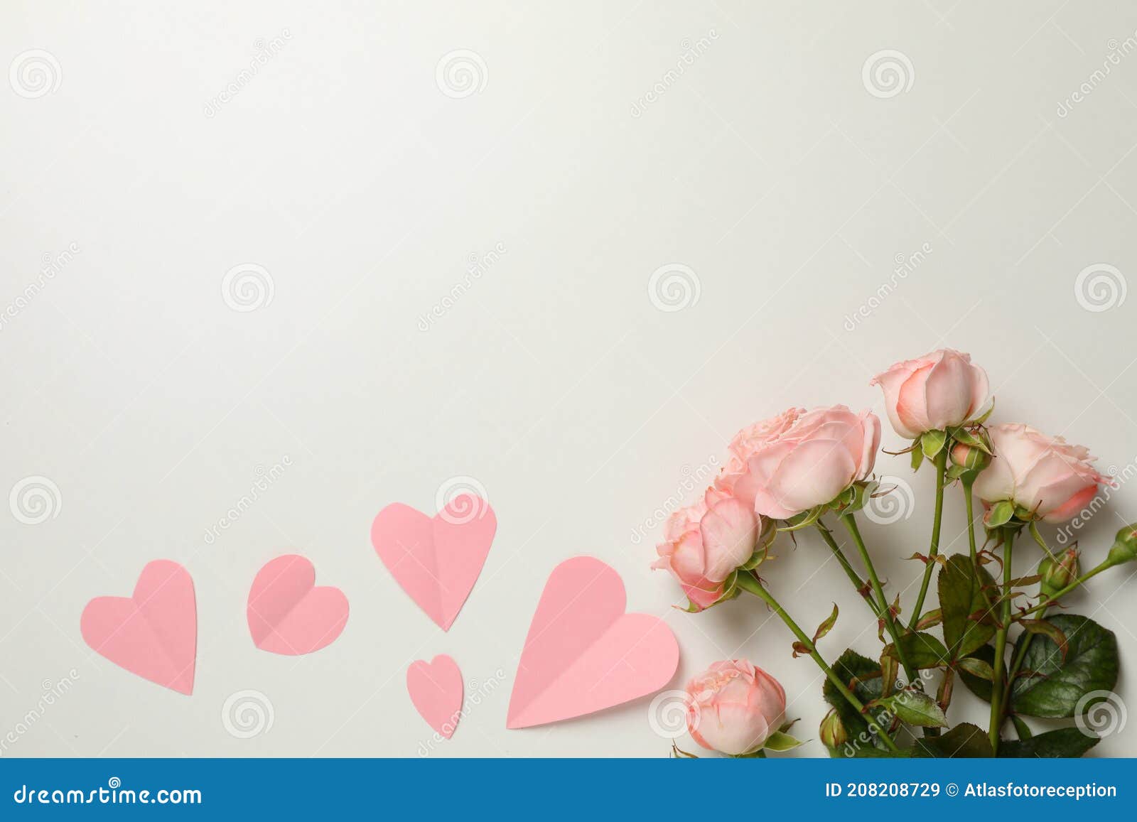Pink Roses and Hearts on White Background Stock Image - Image of ...