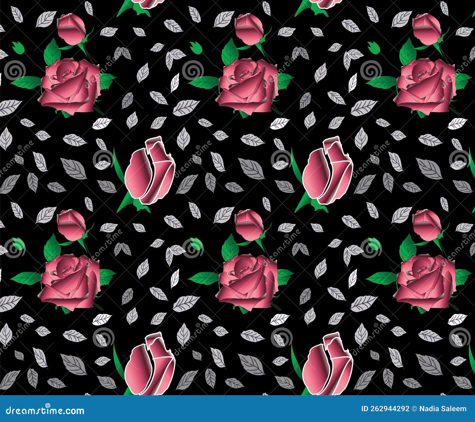 Pink Roses and Leaves Vector Repeat Pattern Stock Vector - Illustration ...