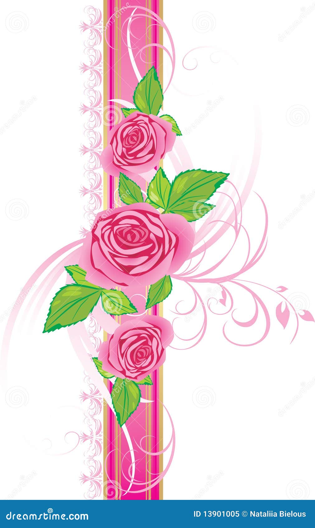 Pink Roses with Ornament on the Decorative Ribbon Stock Vector ...