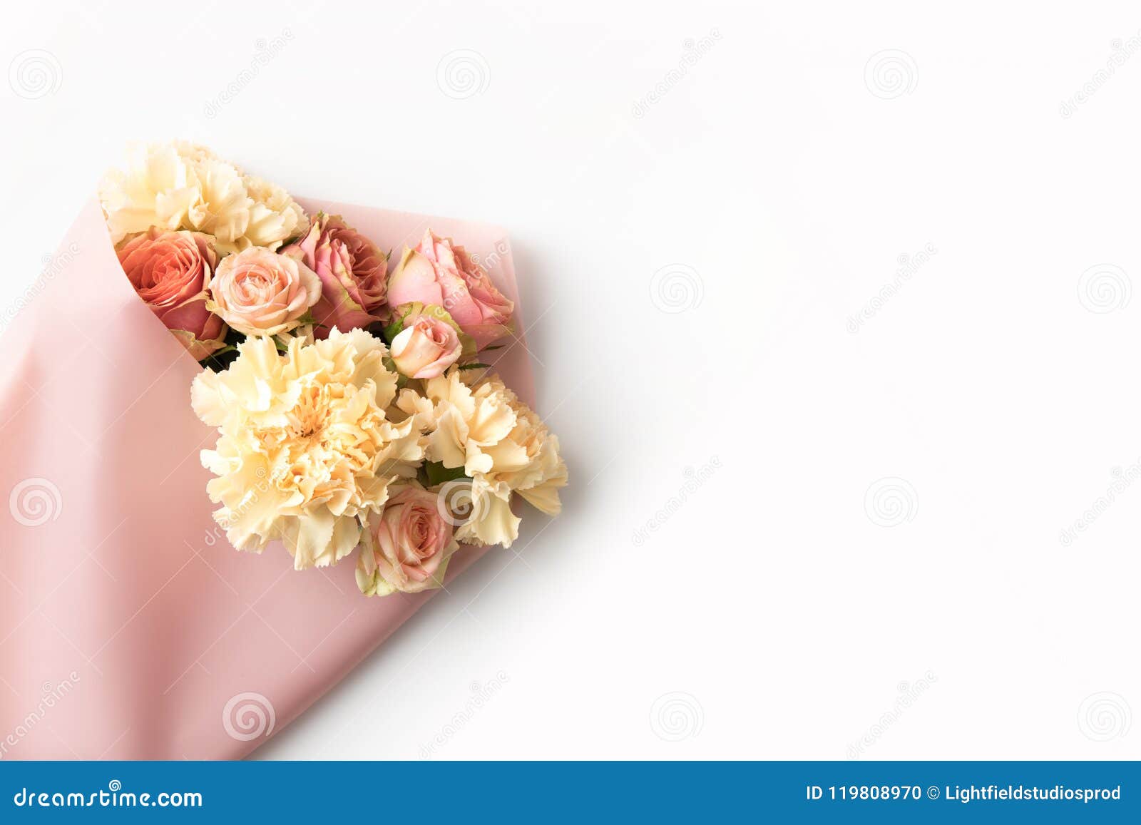 Pink roses in paper wrap stock photo. Image of beautiful - 119808970