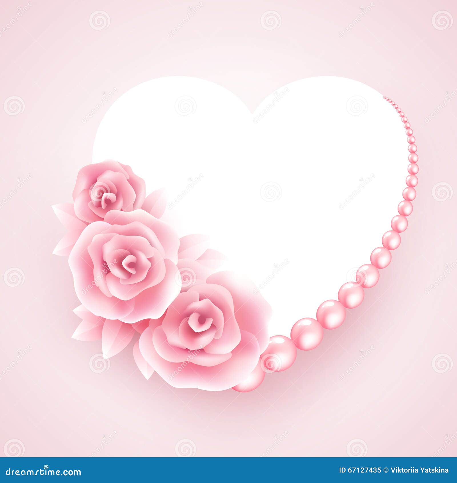 Pink Roses, Pearl and Heart Shap Frame. Vector Illustration Stock ...