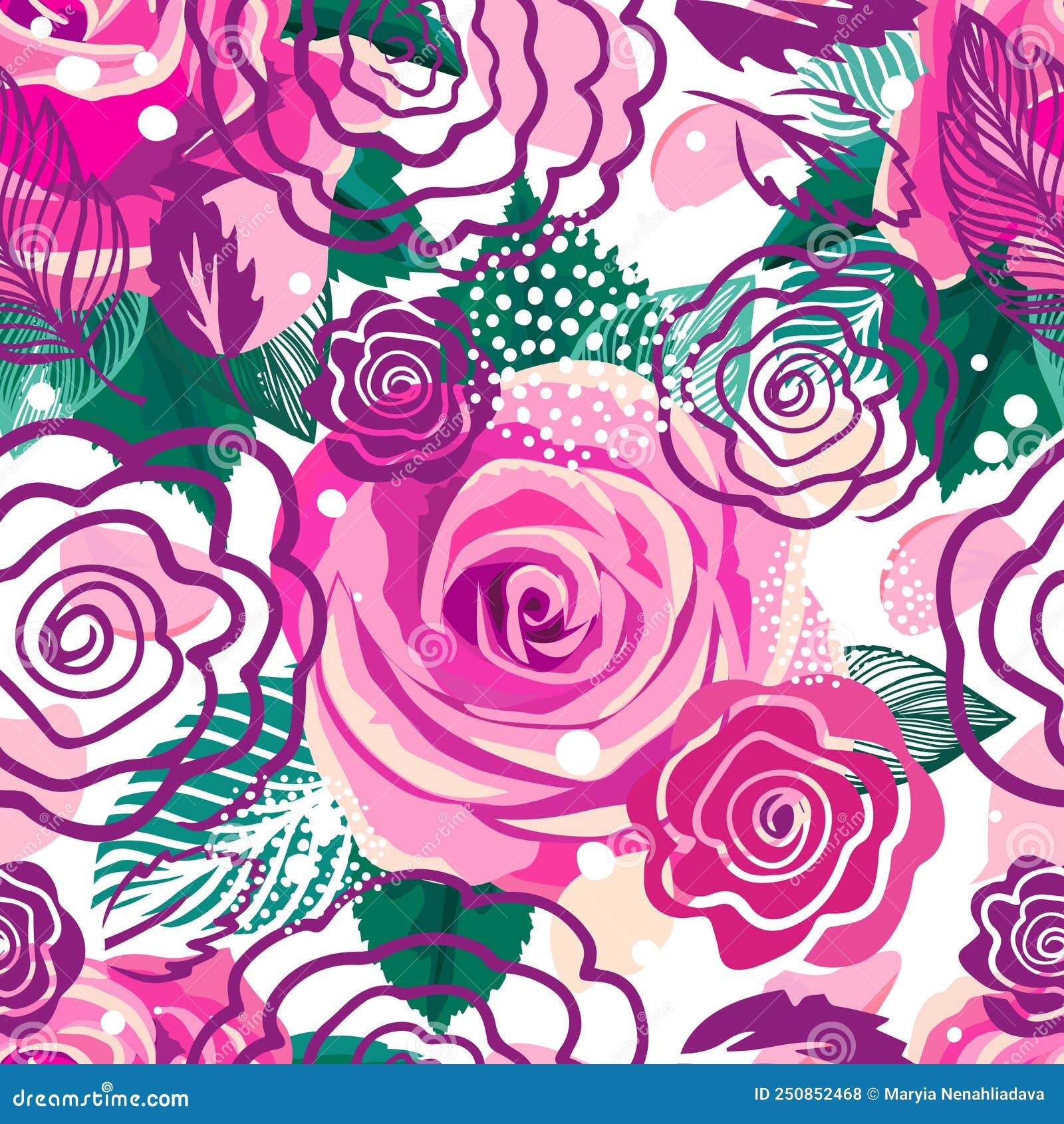 Pink Roses and Petals Seamless Pattern. Vector Illustration Stock ...