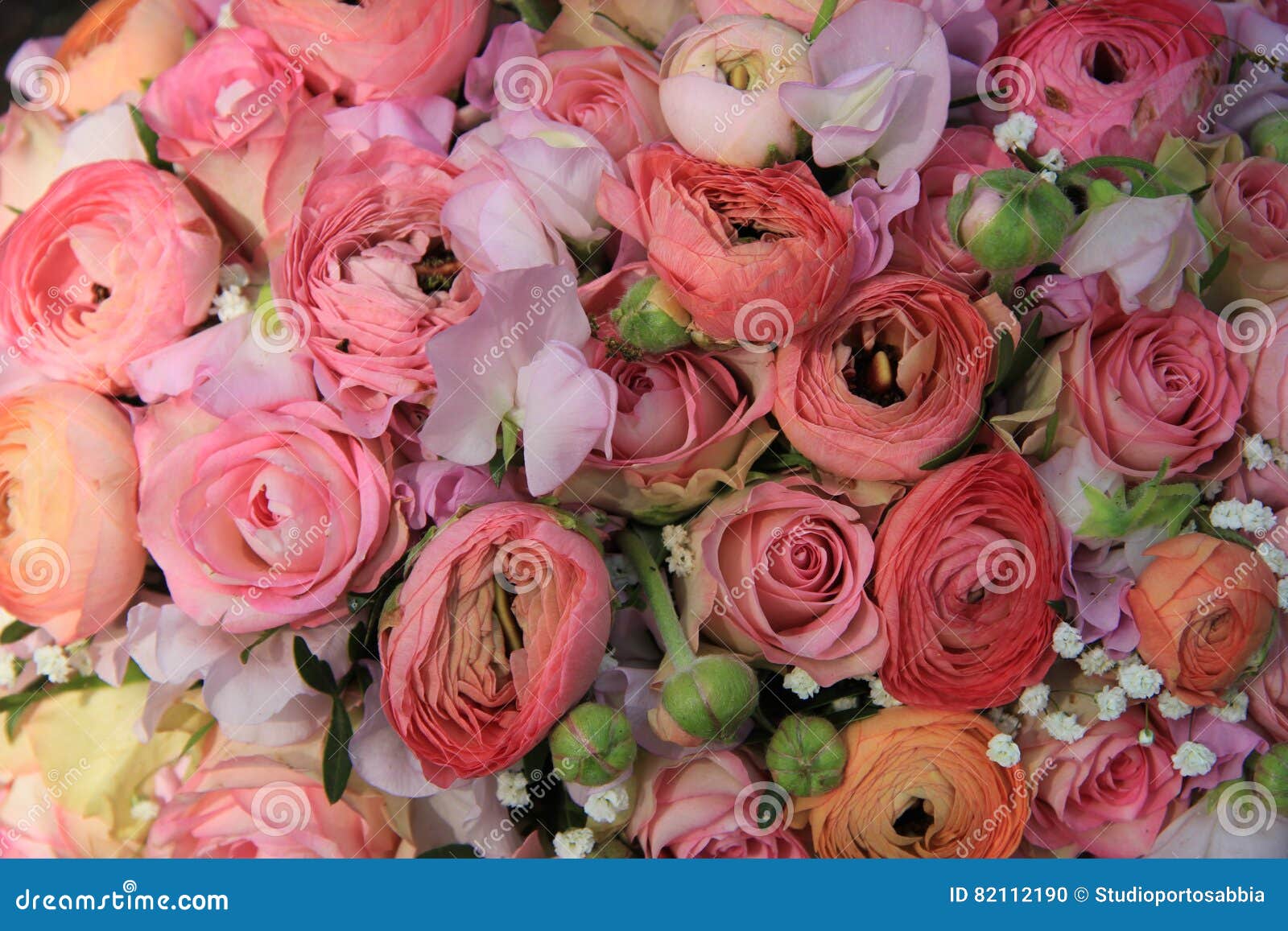Pink Roses and Ranunculus Bridal Bouquet Stock Photo - Image of ...