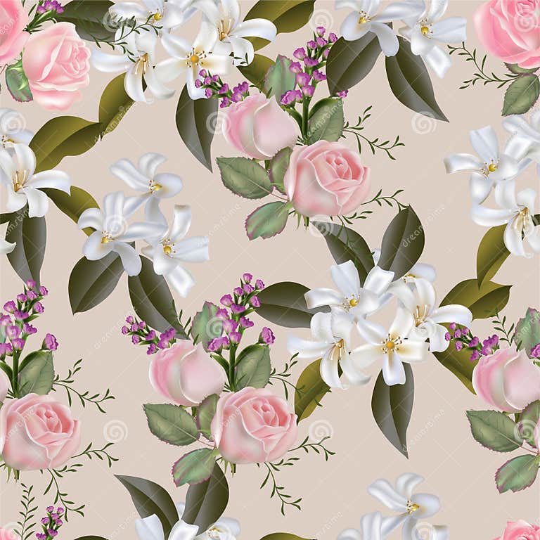 Pink Roses and Sampaguita Jasmine Bouquet Seamless Pattern Vector ... Pink Roses and Sampaguita Jasmine Bouquet Seamless Pattern Vector ...