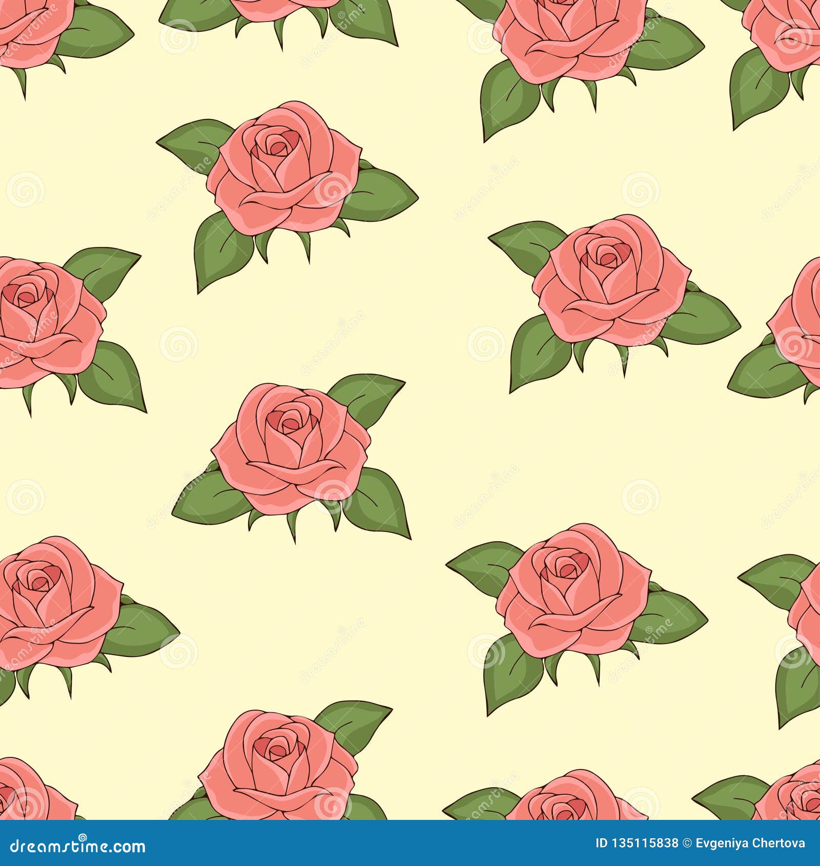 Pink Roses Seamless Pattern, Hand Drawing, Vector Illustration Stock ...
